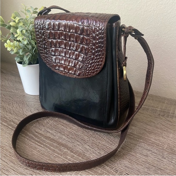 Brahmin | Bags | Brahmin Vintage Black And Brown Crocodile Embossed ...